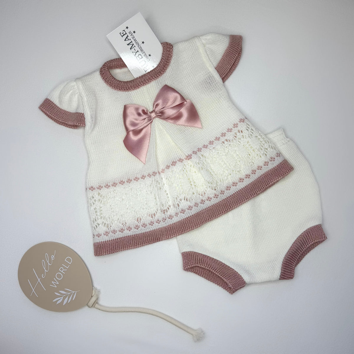 Cream With Dusky Pink Bow Top & Bloomers Outfit - Millie – Ruby-Mae ...
